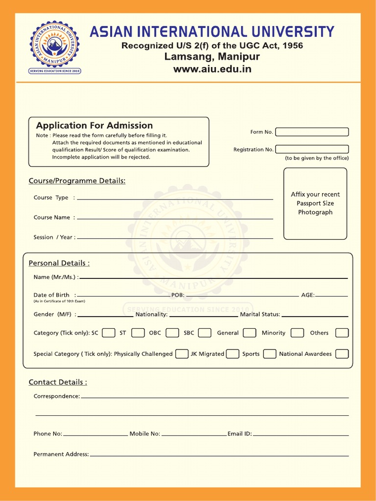 AIU Admisison Form | PDF