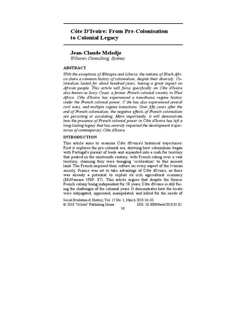 Côte D'Ivoire: From Pre-Colonisation To Colonial Legacy: Jean-Claude ...
