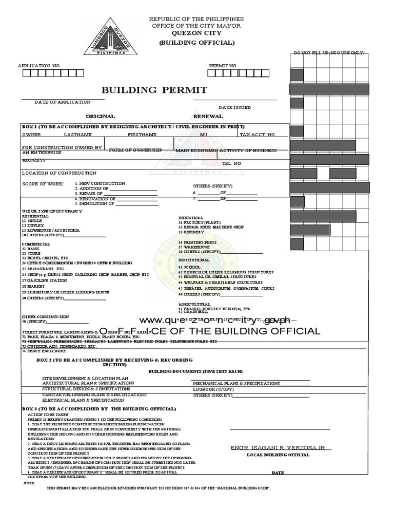Building Permit Form Sample Quezon City | PDF | Specification (Technical Standard) | Architect