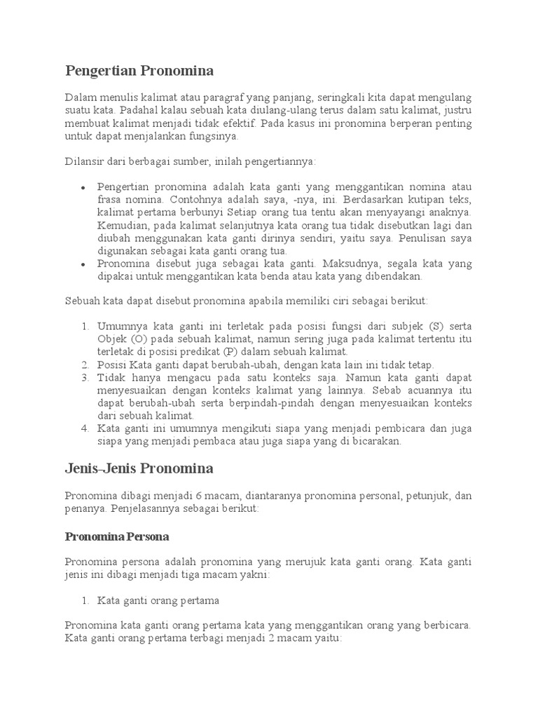 Pengertian dan Jenis Pronomina | PDF | Kajian Bahasa Asing