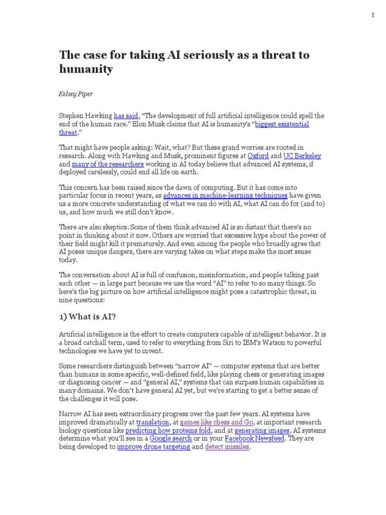 Ai Danger To Humanity | PDF | Artificial Intelligence | Intelligence ...