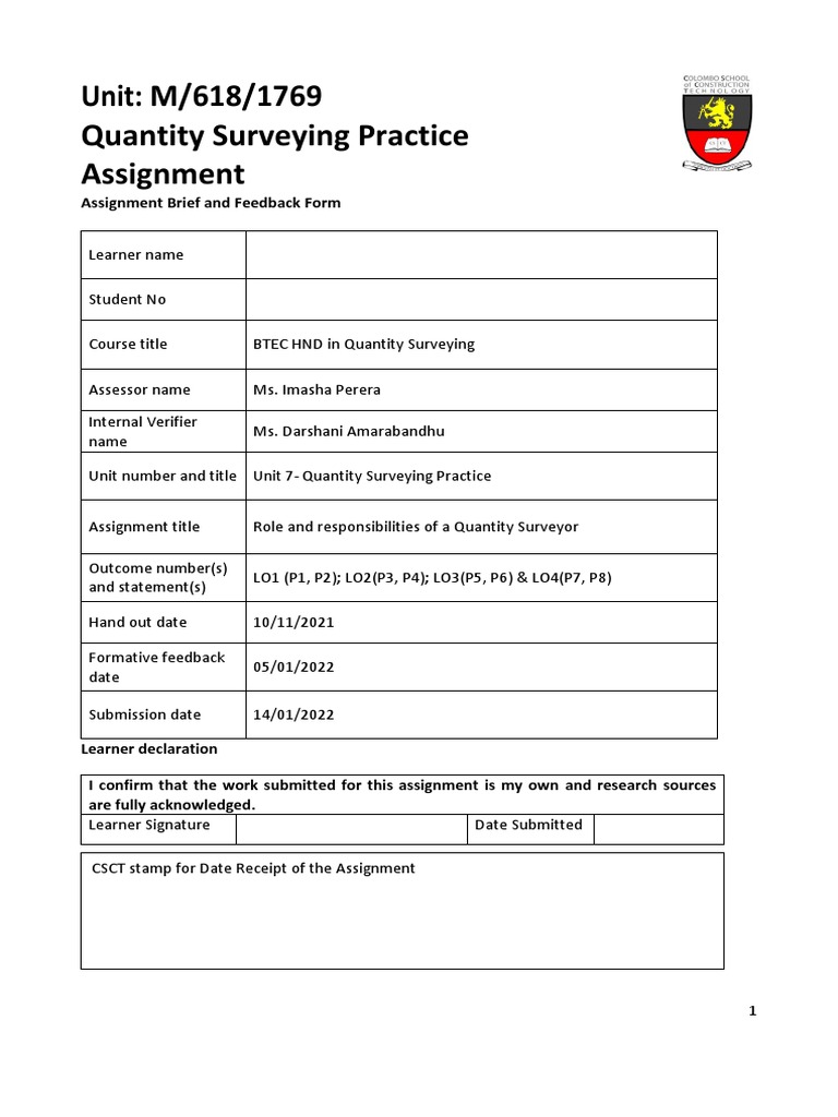 QS Practice (QS RQF) Assignment - S3 2021 | PDF | Procurement | Business