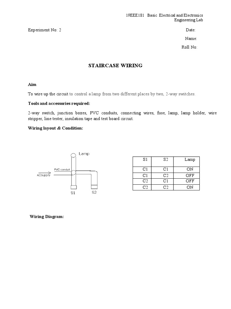 Staircase Wiring: To Control A Lamp From Two Different Places by Two, 2 ...