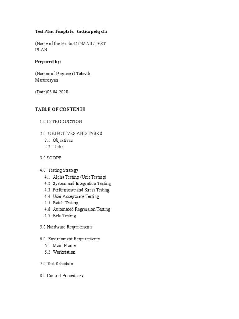 Sample Test Plan Template | PDF | Software Testing | Unit Testing