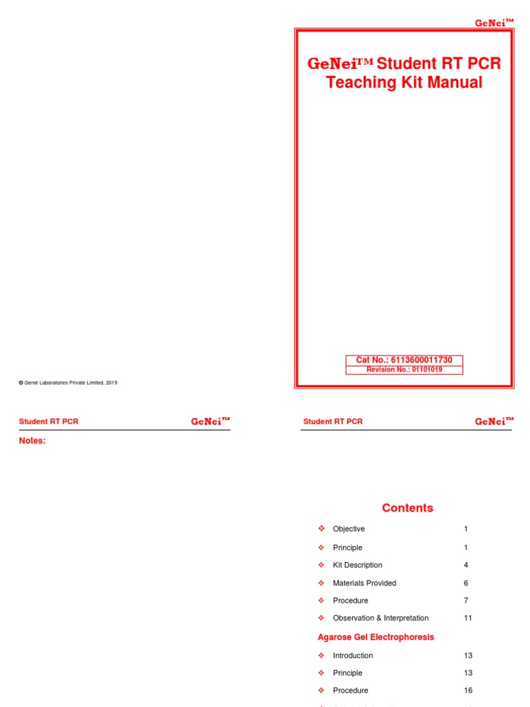 Genei™ Student RT PCR Teaching Kit Manual | PDF | Agarose Gel ...