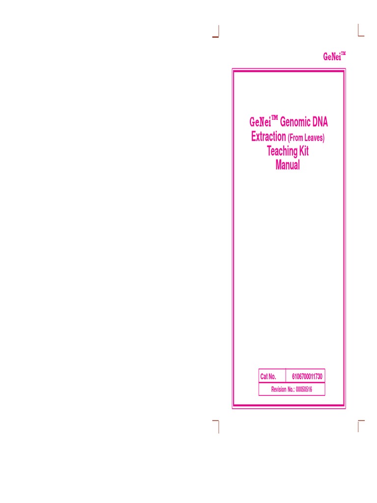 KT67 GeNei Genomic DNA Extrcation Teaching Kit | PDF | Agarose Gel ...