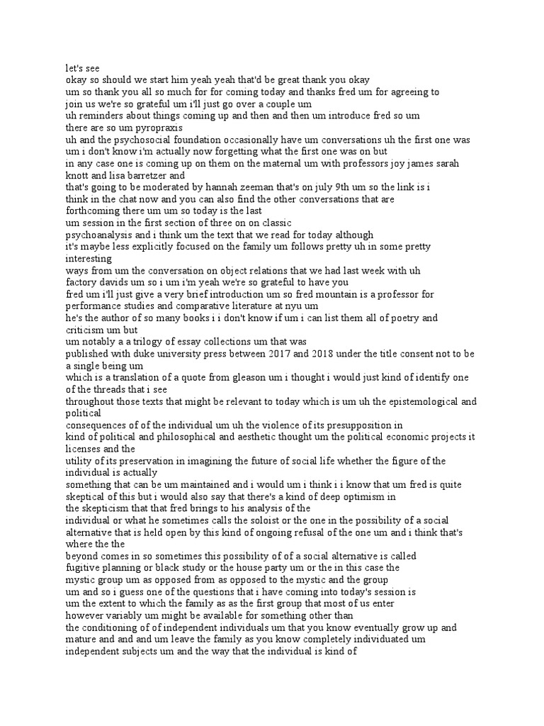 Fred Moten Transcript | PDF | Psychoanalysis | Quantum Mechanics