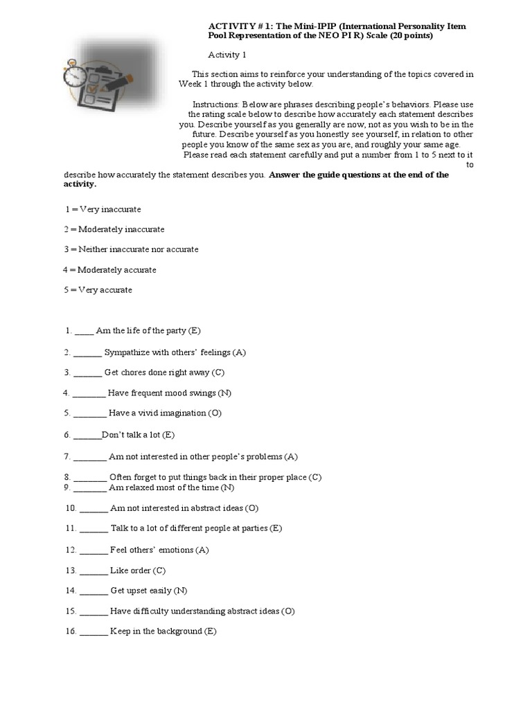 ACTIVITY # 1: The Mini-IPIP (International Personality Item Pool ...