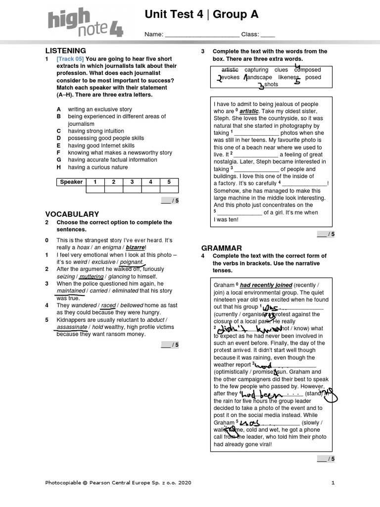 Unit Test 4 - Group A: Listening | PDF