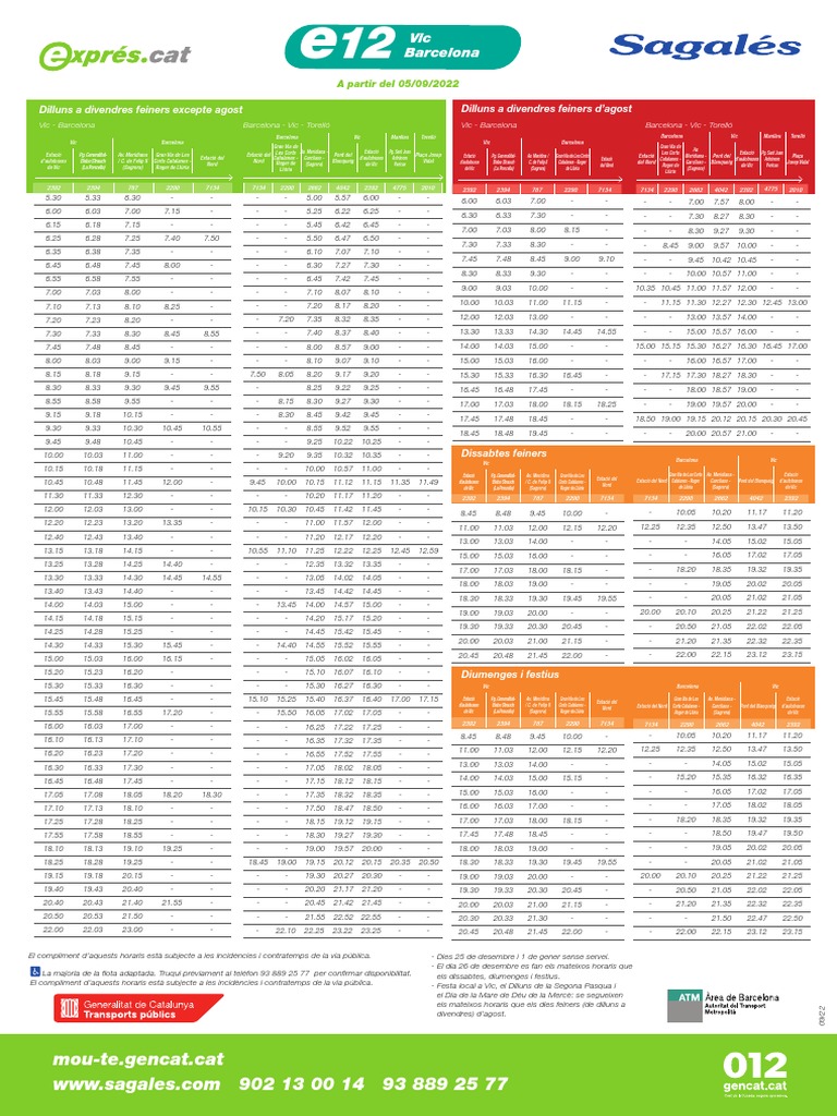 Horaris de L'e12 de Vic A Barcelona | PDF