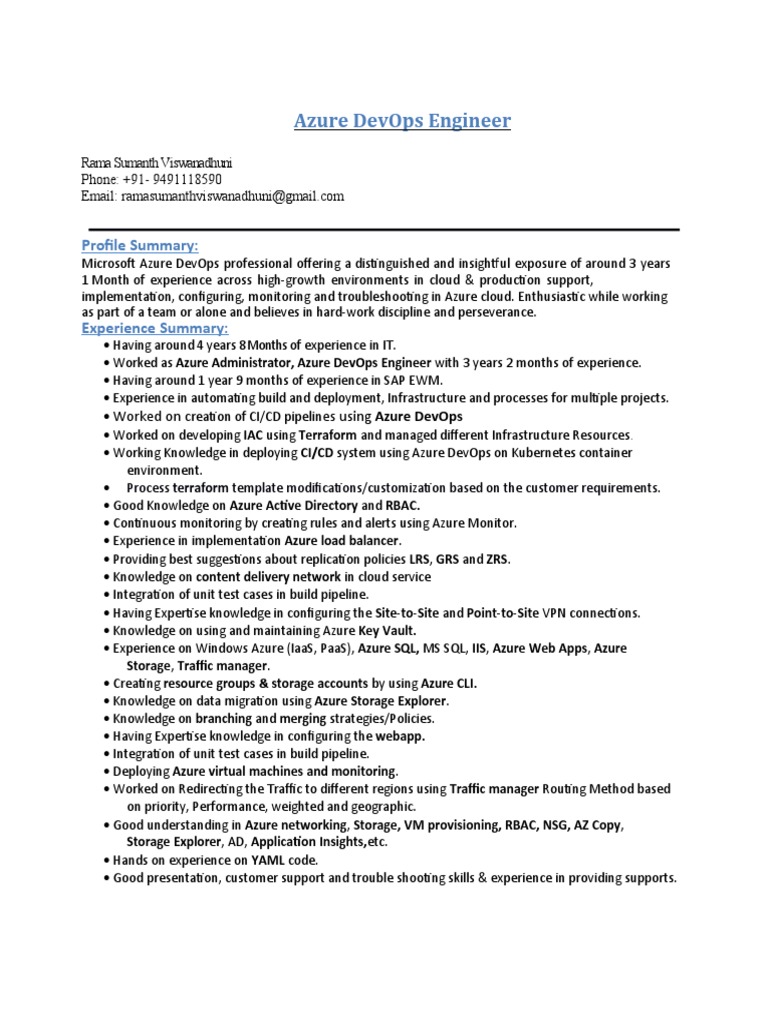 Rama Sumanth Viswanadhuni - Resume - Updated | PDF | Microsoft Azure ...