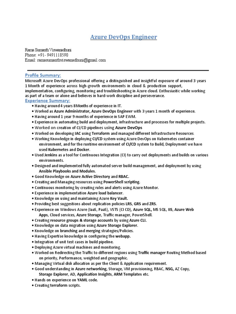 Azure Devops Engineer: Profile Summary | PDF | Microsoft Azure | Cloud ...