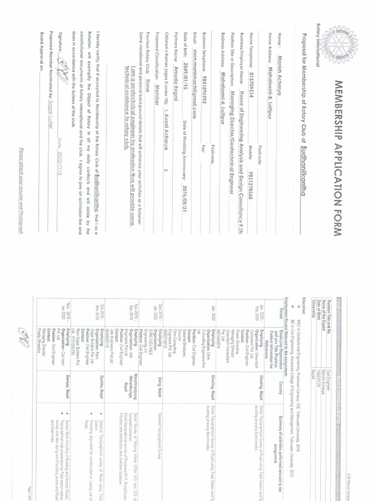 Rotary Form and CV | PDF