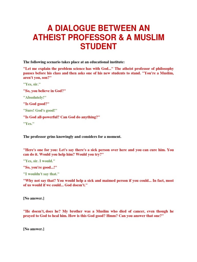 A Dialogue Between An Atheist Professor & A Muslim Student | PDF | Heat ... A Dialogue Between An Atheist Professor & A Muslim Student | PDF | Heat ...