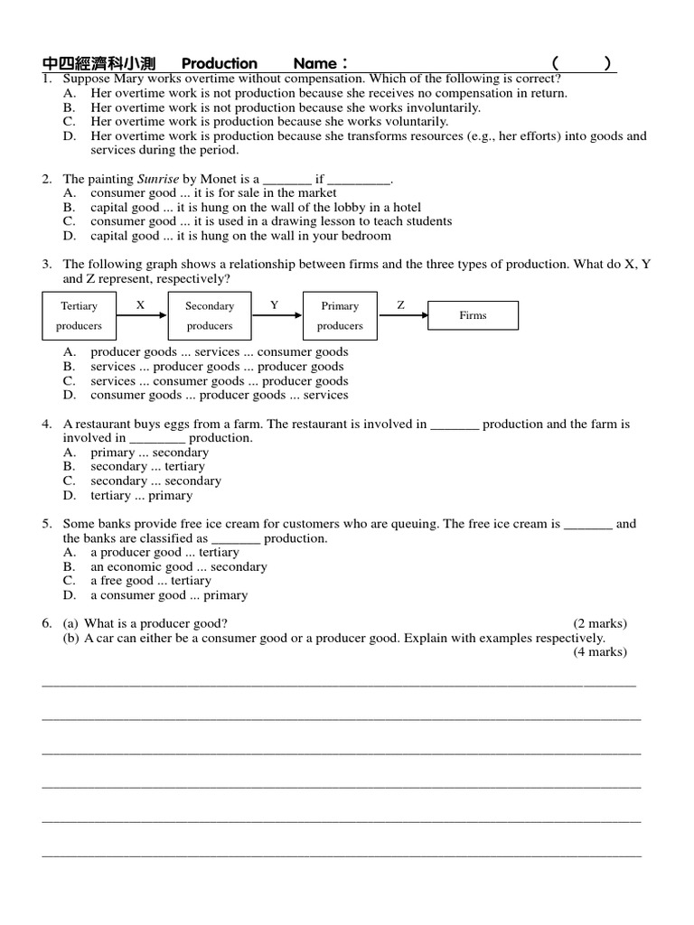 f4 Econ Test On Production | PDF | Tertiary Sector Of The Economy ...