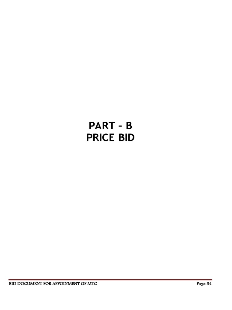 Part - B Price Bid: Bid Document For Appoinment of MTC | PDF | Business ...