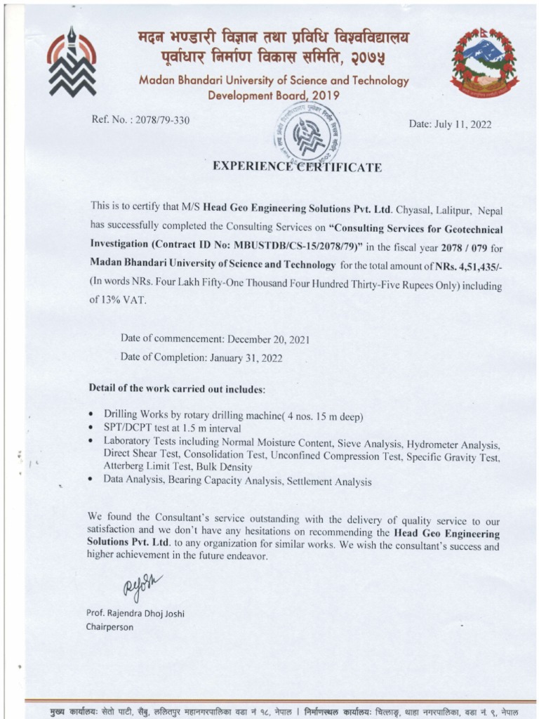Experience Letter - Head Geo Engineering | PDF | Applied And ...