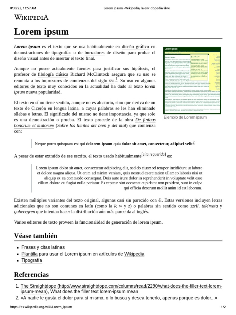 Lorem Ipsum - Wikipedia, La Enciclopedia Libre | PDF