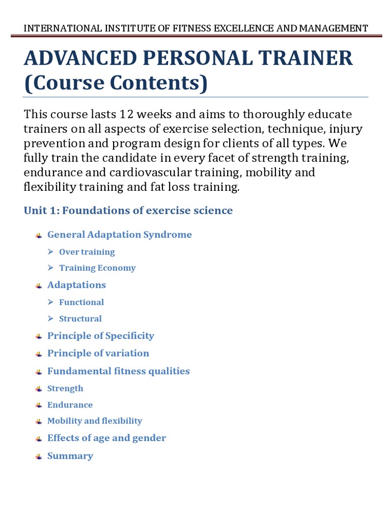 Advanced Personal Trainer Certification Course | PDF | Personal Trainer ...