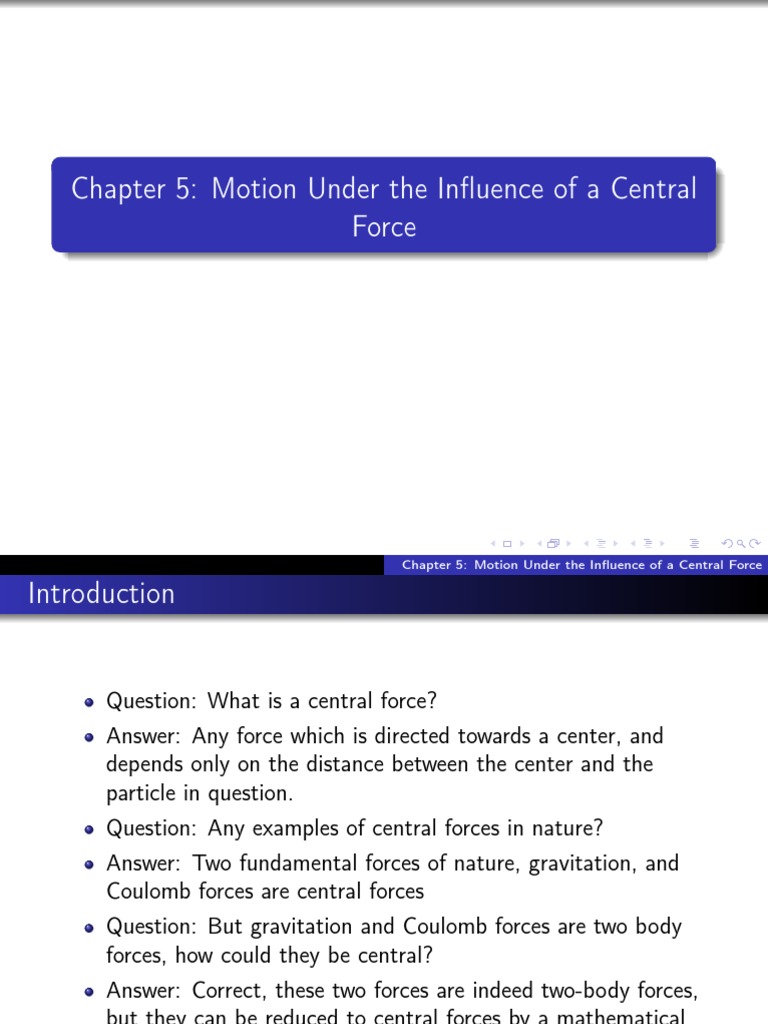 Chapter 5: Motion Under The Influence of A Central Force | PDF | Ellipse | Orbit
