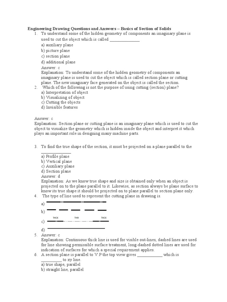 Engineering Drawing Questions and Answers - Basics of Section of Solids | Download Free PDF ...