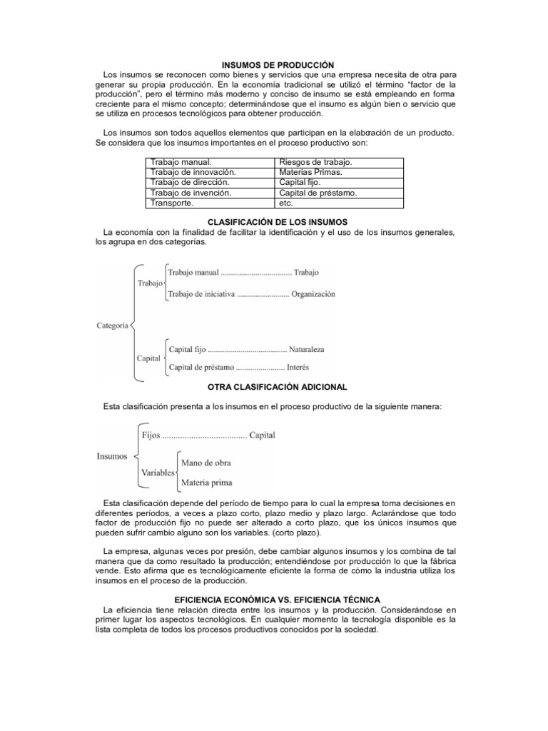Clasificación y Uso de Insumos en Empresas | PDF | Función de ...