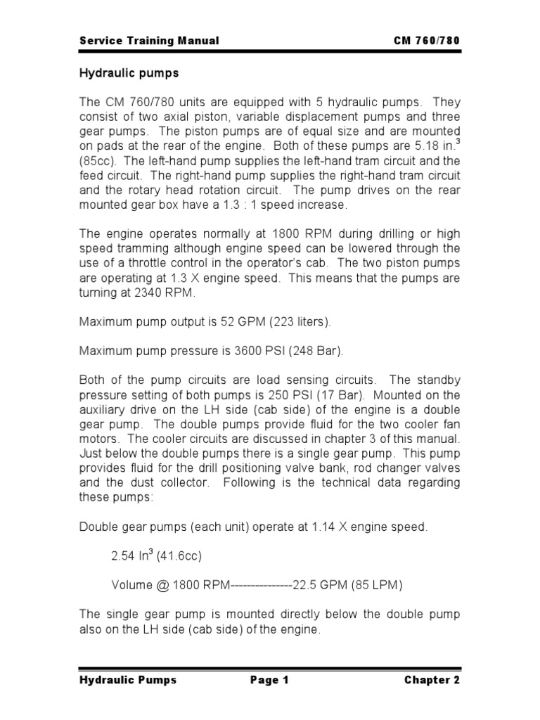 Hydraulic Pumps: Service Training Manual CM 760/780 | PDF | Pump | Valve