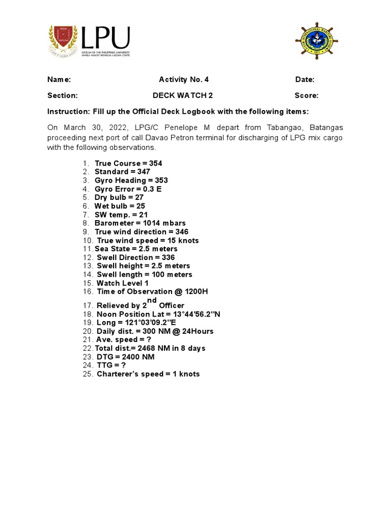Activity No. 4 - Bridge Logbook Observatios (30 Mar. 2022) | PDF