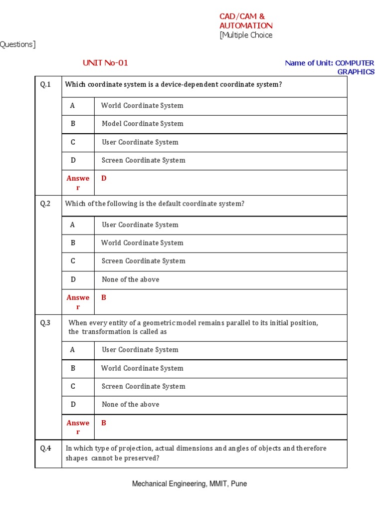 Cadcam MCQ | PDF | 2 D Computer Graphics | Finite Element Method