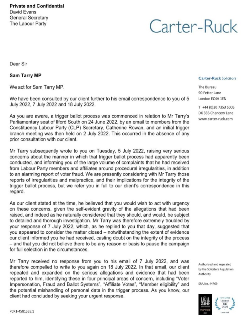 Tarry Legal Letter Starmer | PDF