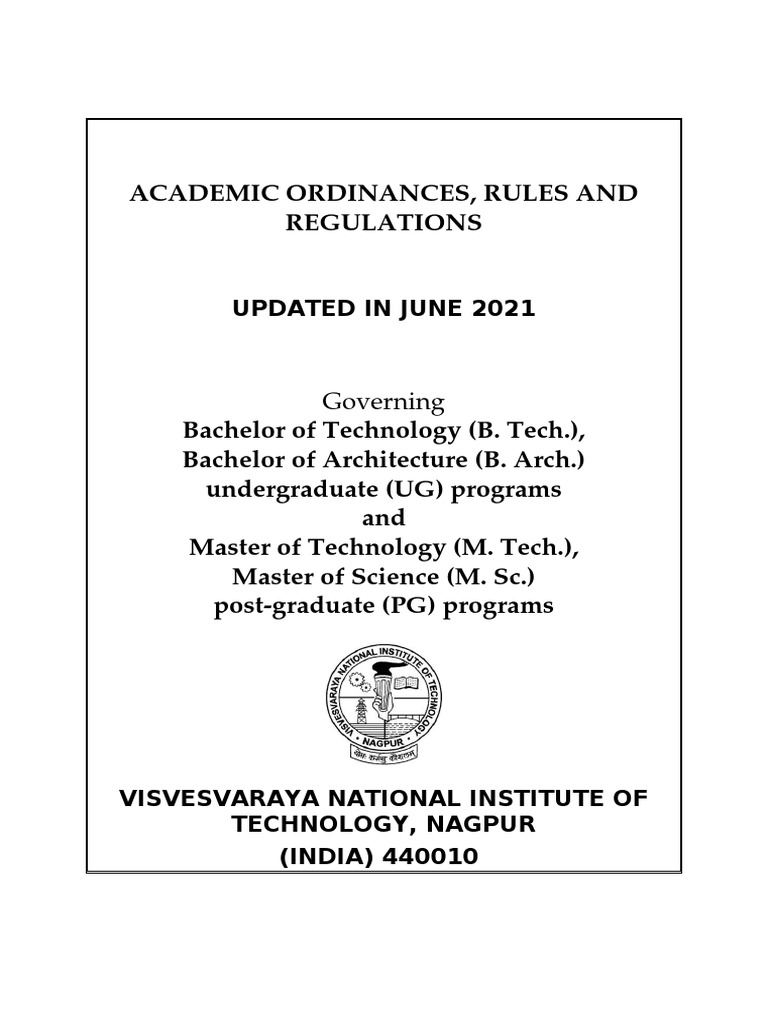 VNIT academic ordinances and rules summary | PDF | Course Credit | Postgraduate Education