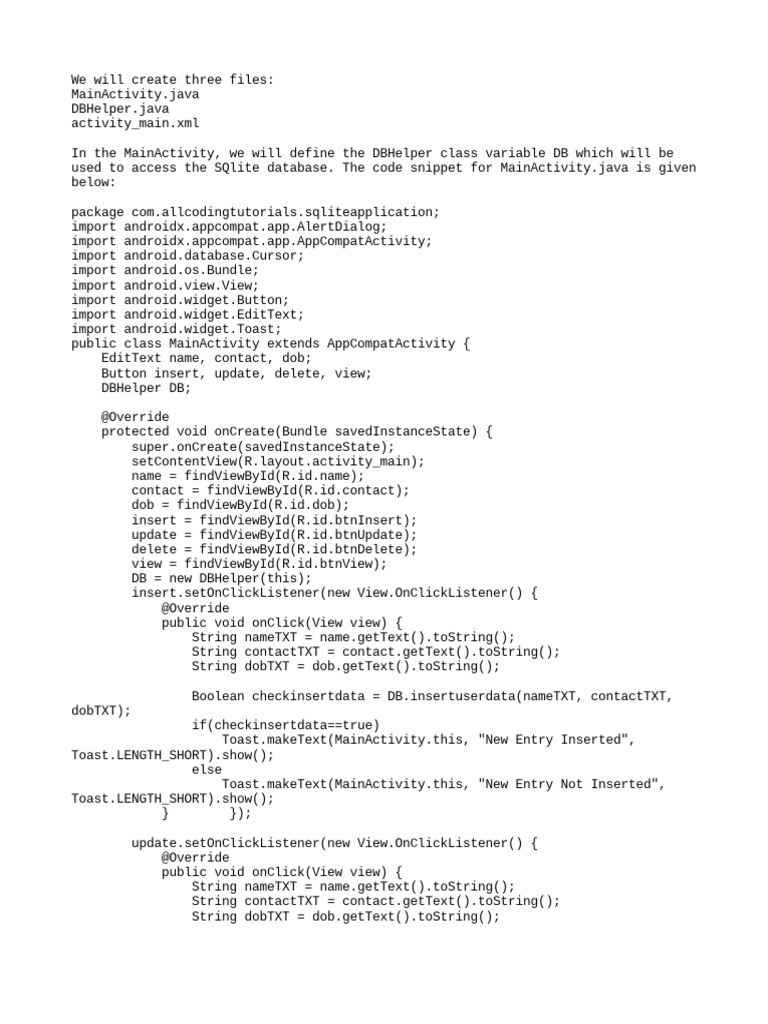 Sqlite Crud and | PDF | Android (Operating System) | Databases