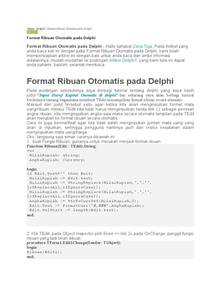 Format Currency Pada Delphi 7 | PDF