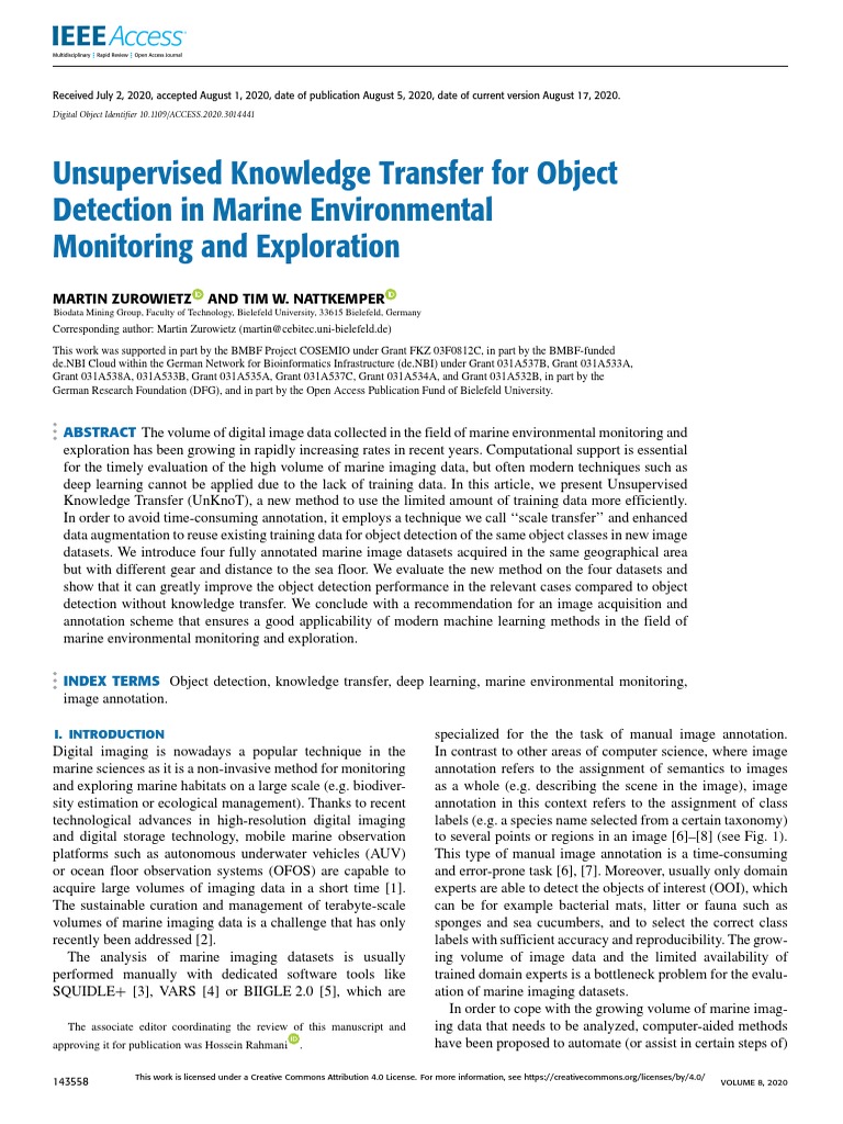 Unsupervised Knowledge Transfer For Object Detection in Marine Environmental Monitoring and ...