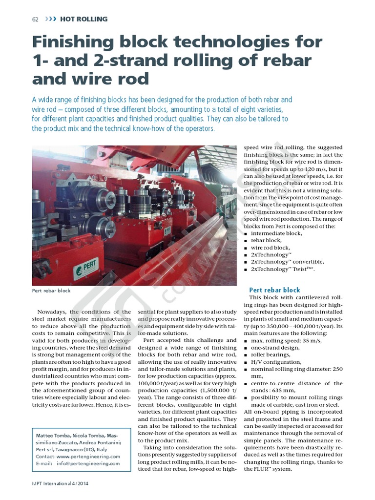 Finishing Block Technologies For 1-And 2-Strand Rolling of Rebar and ...