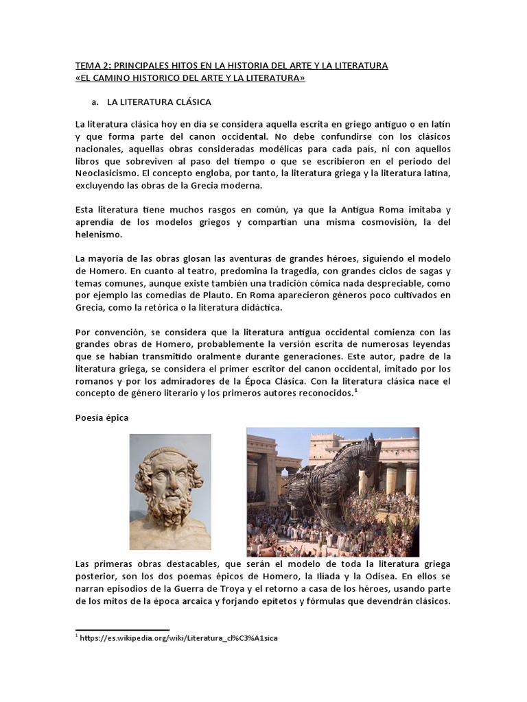 Tema 2. Principales Hitos en La Historia Del Arte y La Literatura - El ...