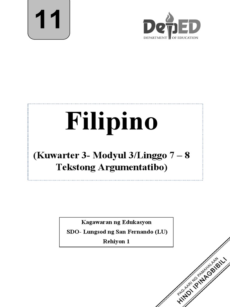 PAGBASA AT PAGSUSURI MODYUL Tekstong Argumentatibo Weeks 7 8 | PDF