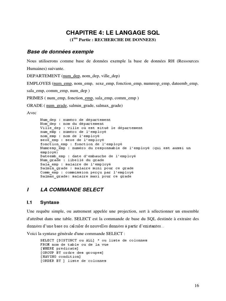 Cours BD SQL1 | PDF | SQL