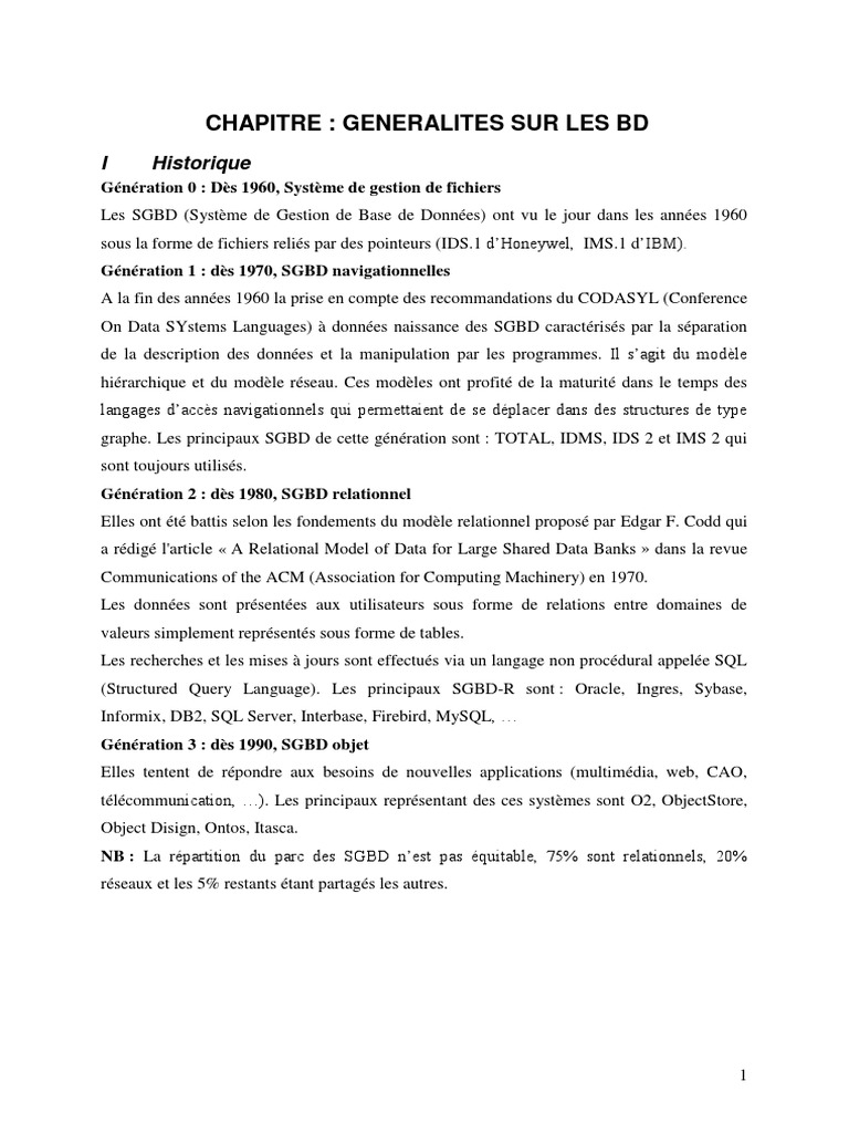 SGBD Relationnels et Modèle de BD | PDF | Bases de données | Modèle ...
