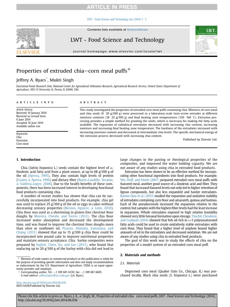 Extruded Chia Corn Meal Puff | PDF | Extrusion | Flour