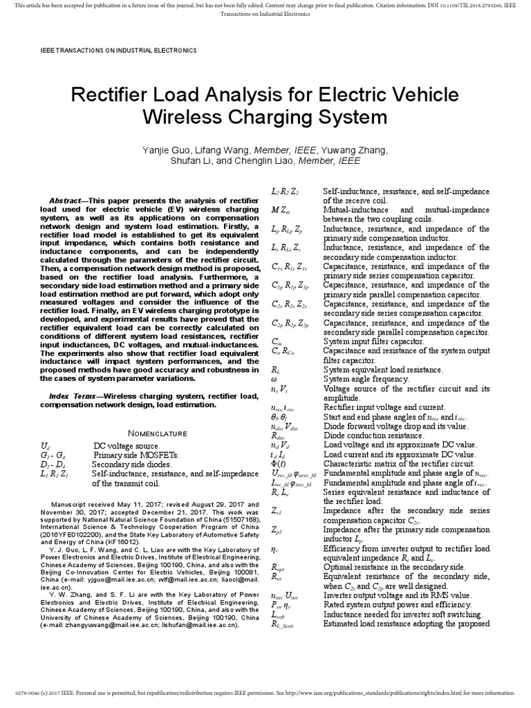 Rectifier Load Analysis For Electric Vehicle | PDF | Rectifier | Electrical Impedance