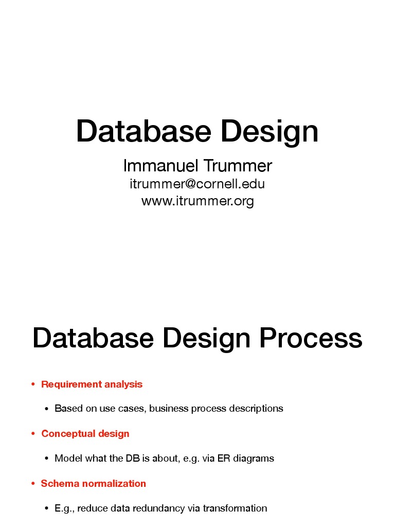 Database Design: Immanuel Trummer | PDF | Database Design | Conceptual Model