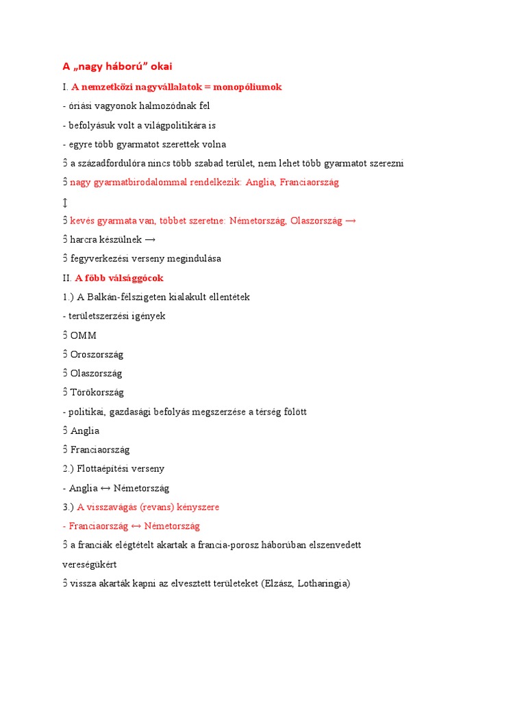 A Nagy Háború Okai | PDF
