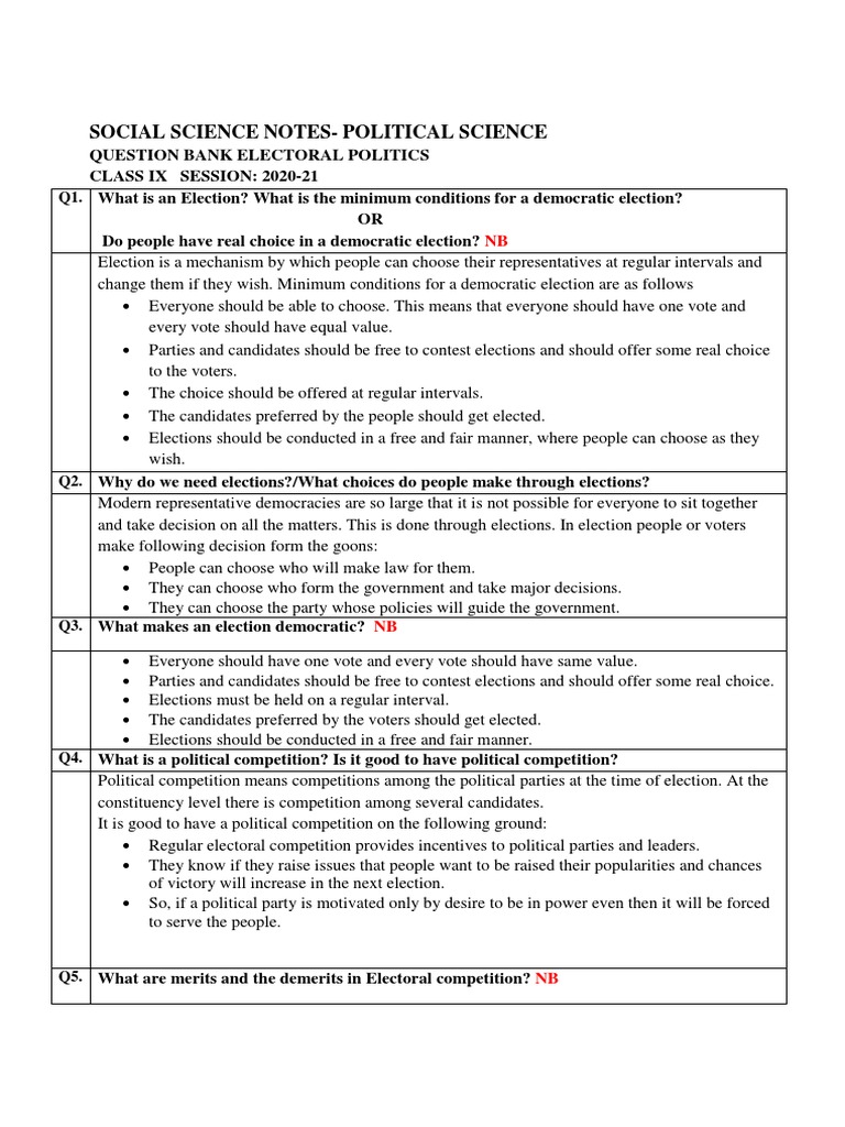 Electoral Politics Final Notes-1 | PDF | Elections | Voting