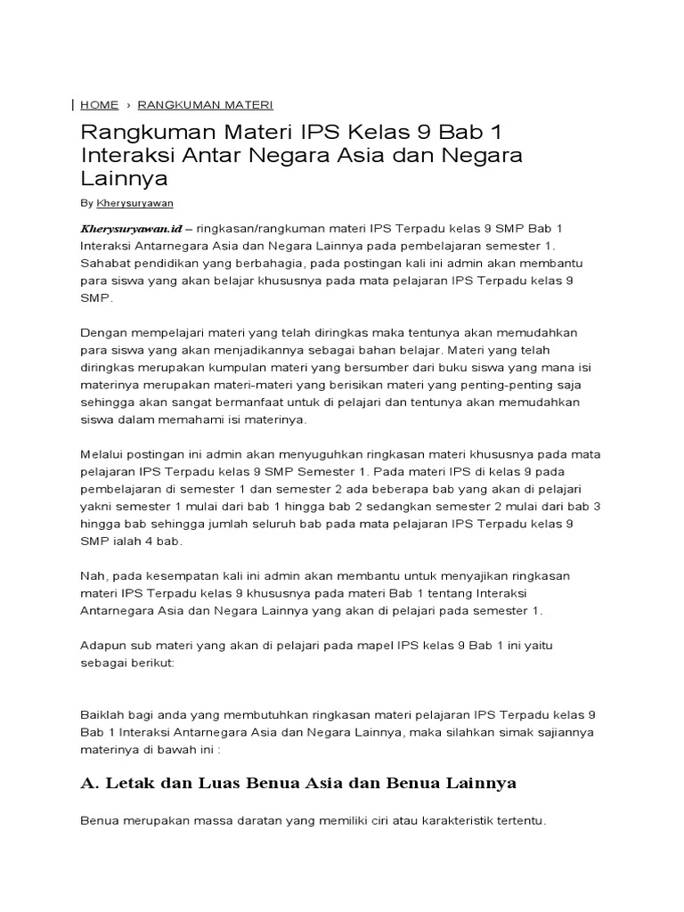 Rangkuman Materi Ips Kls 9 SMTR 1 | PDF