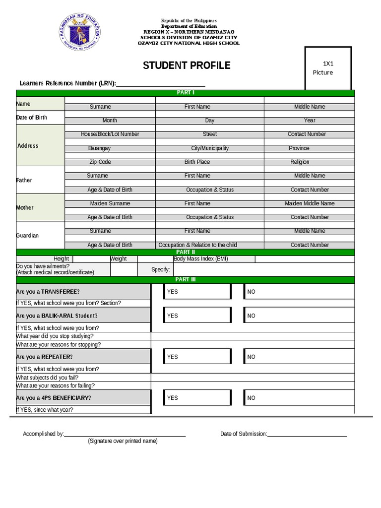Student Profile: Learners Reference Number (LRN) | PDF