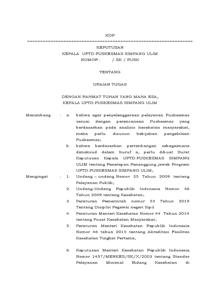 CONTOH SK - Uraian - Tugas | PDF