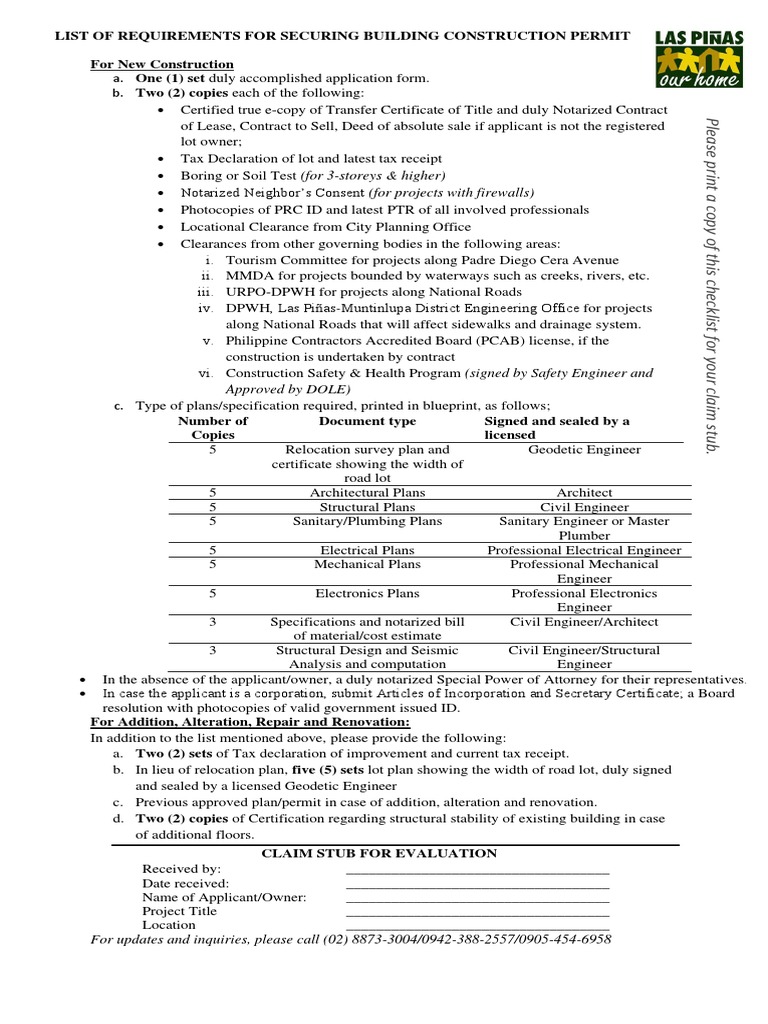 Building Permit Requirements Checklist | PDF | Notary Public | Engineer