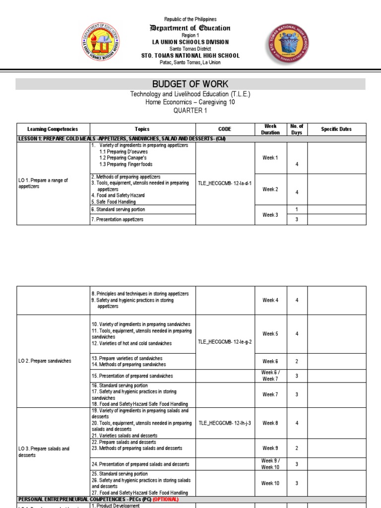 TLE Home Economics Caregiving 10 Plan | PDF | Hors D'oeuvre | Cuisine