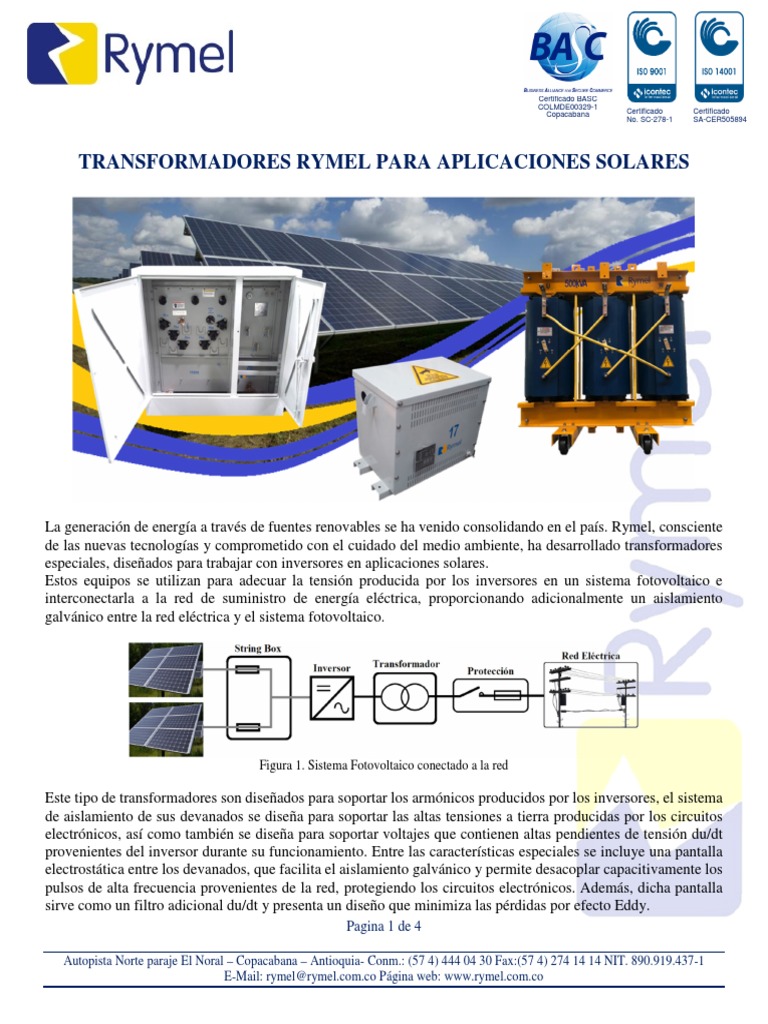 TRANSFORMADORES RYMEL PARA APLICACIONES SOLARES | PDF | Transformador ...
